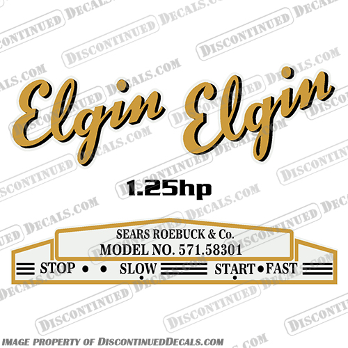 Elgin 1.25hp Outboard Motor Decals - 1947 1948 1949 1950 1951 1952 1953